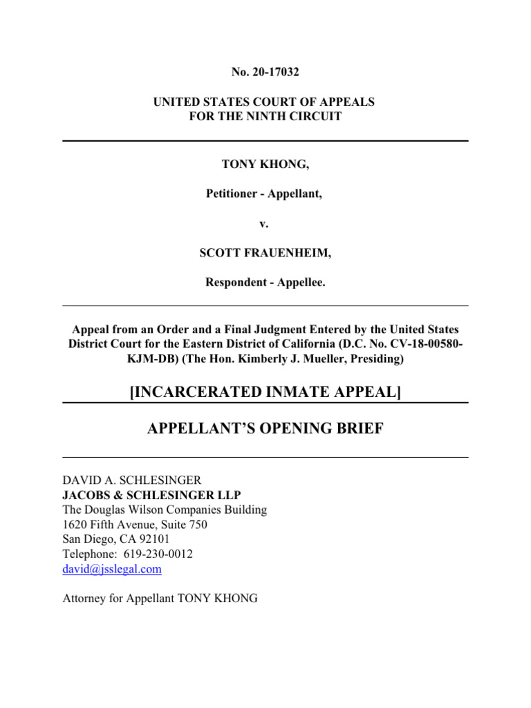 Inmate's Appeal: Khong v. Frauenheim | PDF | United States District ...
