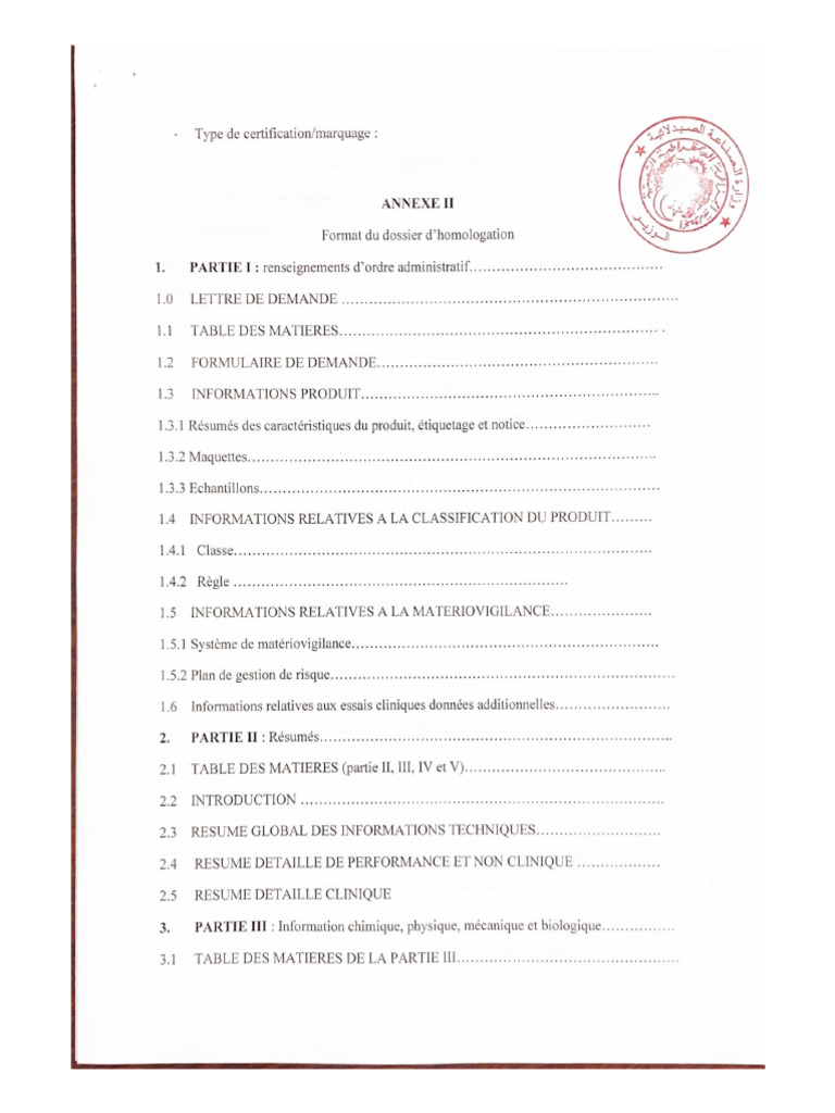 Annexe II Format Du Dossier D'homologation | PDF