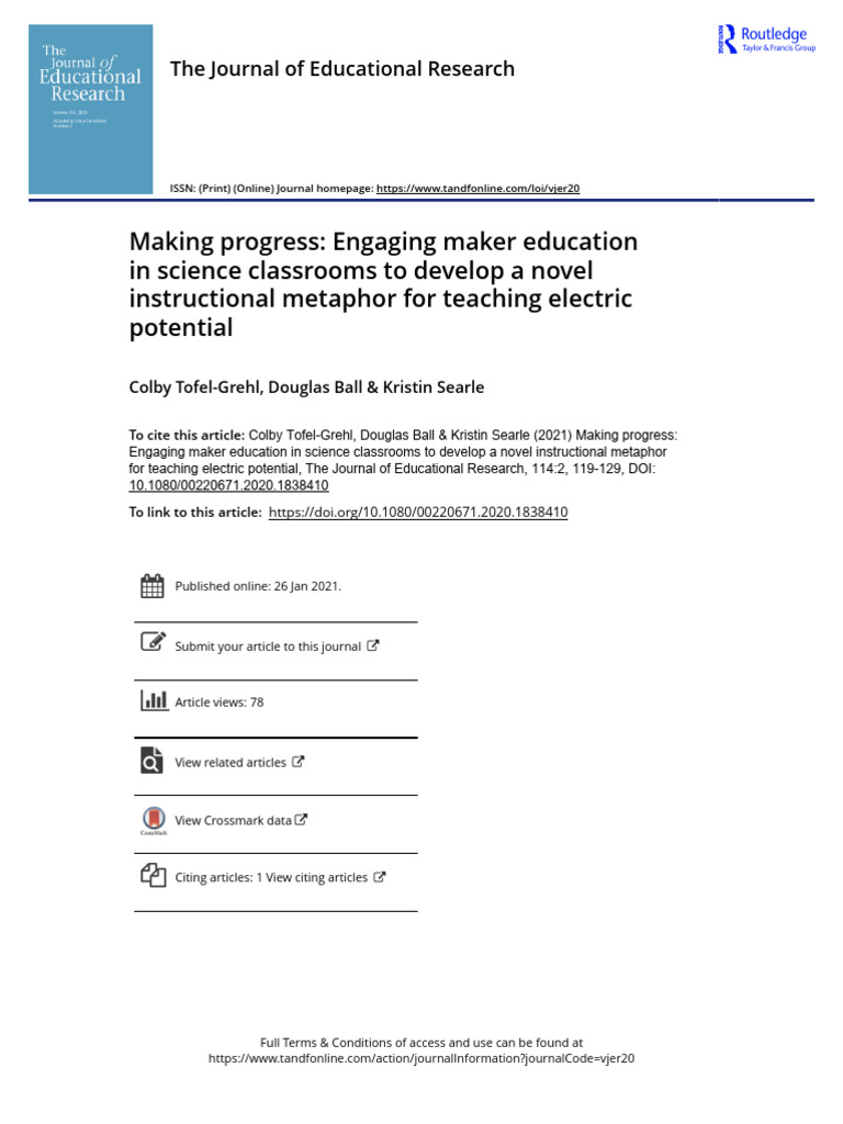 Maker Education for Teaching Electric Potential | PDF | Teachers | Voltage