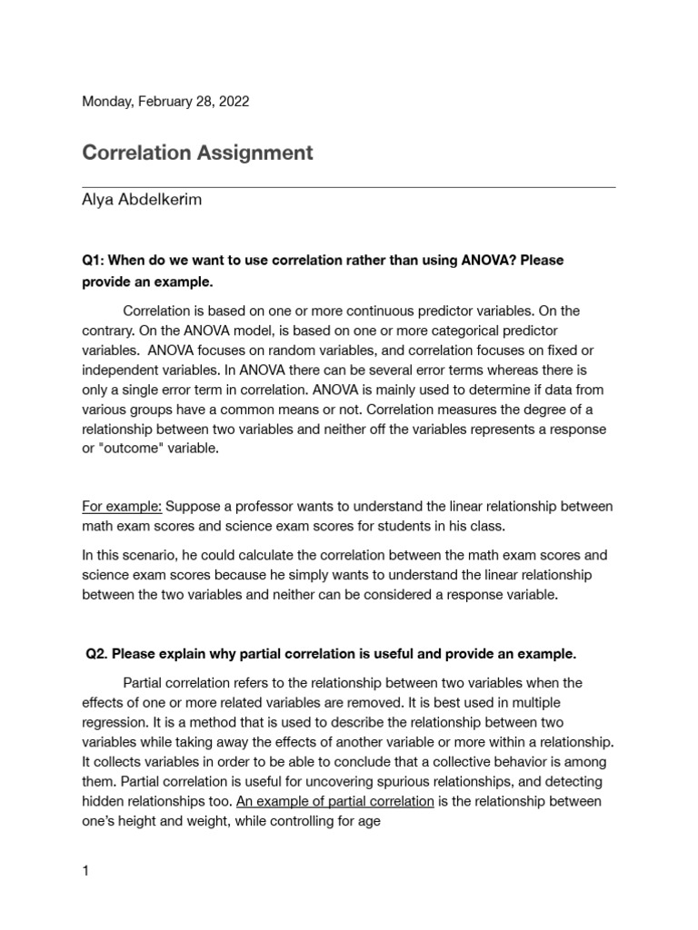 Correlation Assignment | PDF