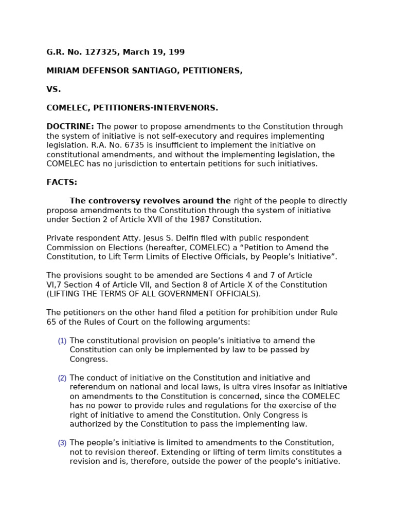 SANTIAGO VS COMELEC | PDF | Constitutional Amendment | Constitution