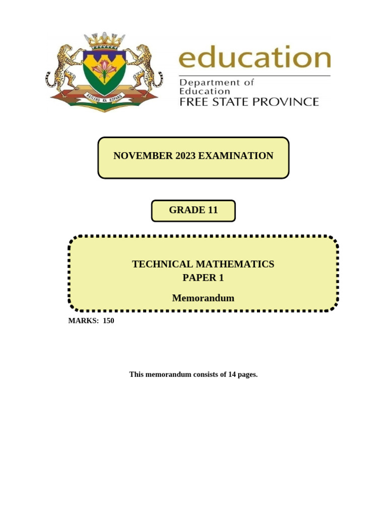 2023 Grade 11 Technical Maths Paper 1 - Memo | PDF | Mathematics
