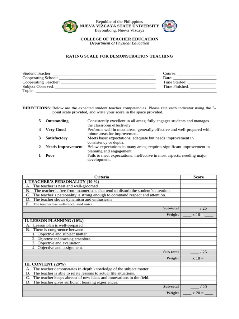 Final Rating Scale Return Demo PT 24 25 | PDF | Teachers | Teaching Method