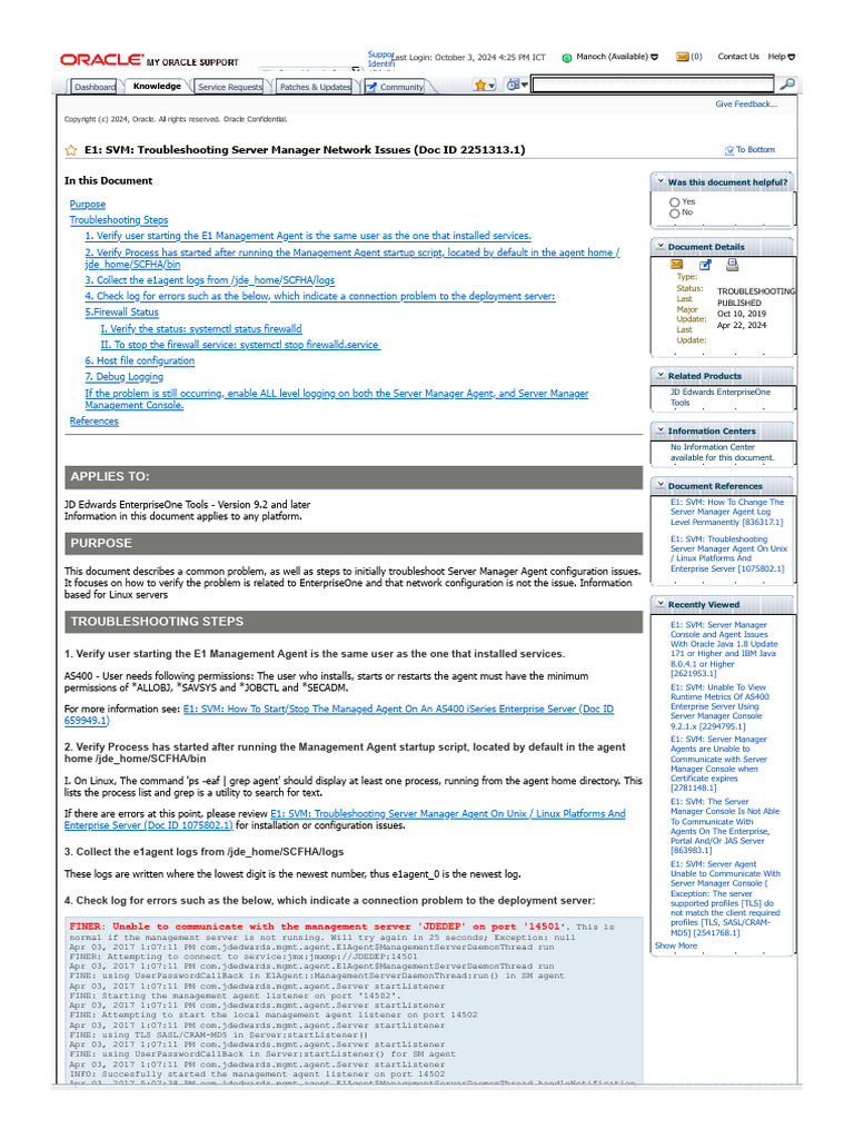 E1 SVM Troubleshooting Server Manager Network Issues (Doc ID 2251313.1 ...