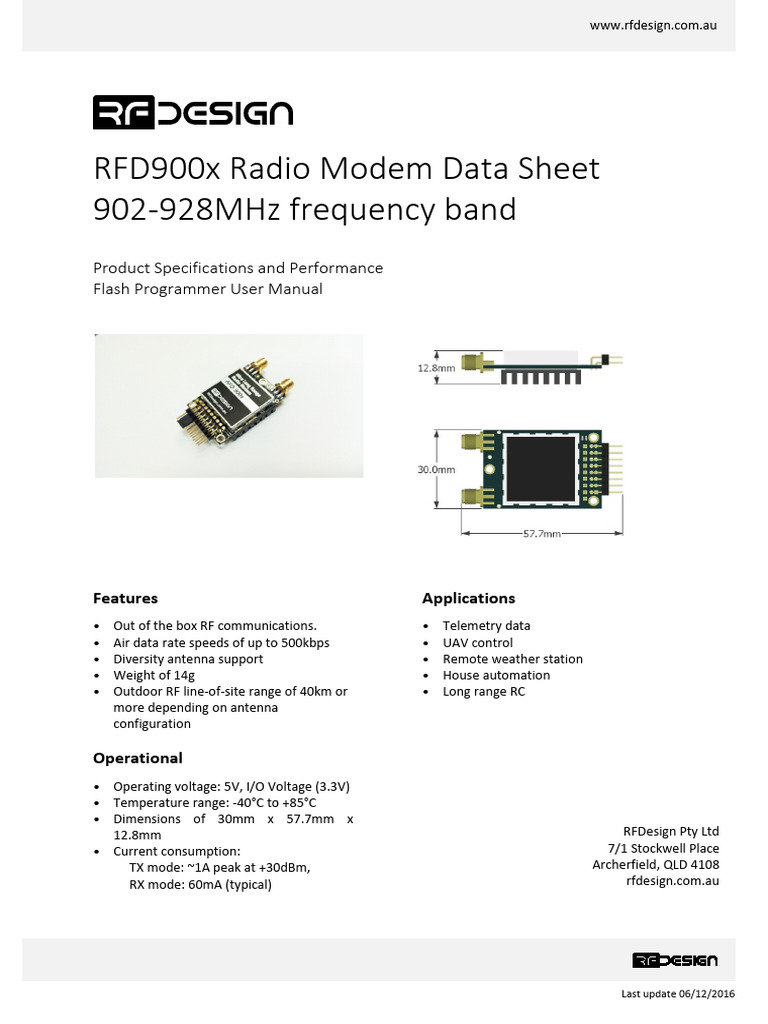 RFD900x DataSheet | PDF | Modem | Booting