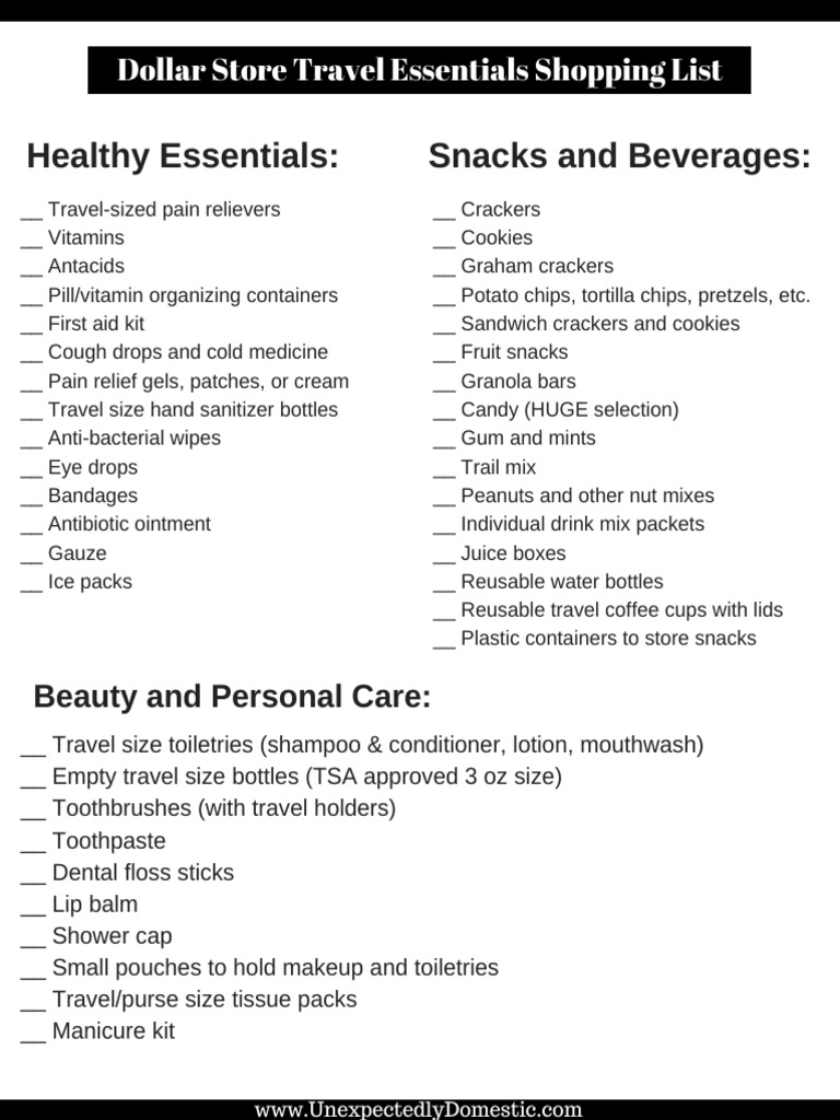 Dollar Store Travel Checklist 6 | PDF