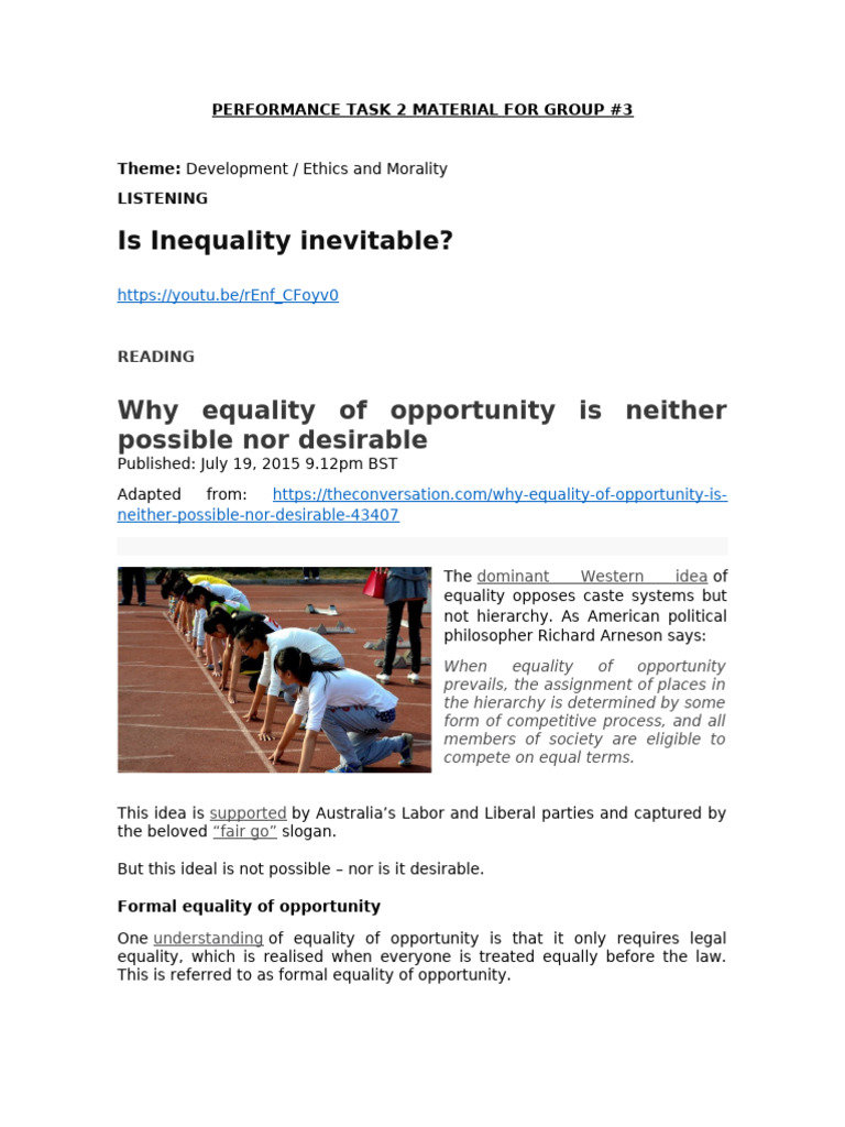 PERFORMANCE TASK 2 GROUP #3 EQUALITY (1) | PDF | Equal Opportunity | Egalitarianism