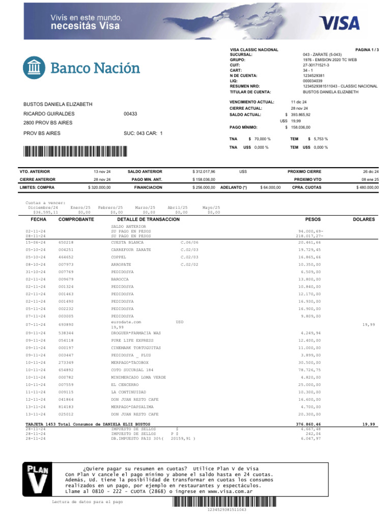 Resumen 20241130 | PDF | Tarjeta de débito | Interés