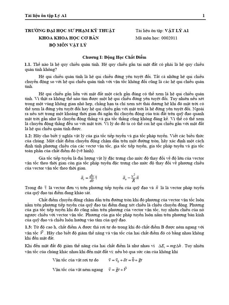 (SPKT - NET) - de Cuong On Tap Vat Ly A1 (New) | PDF