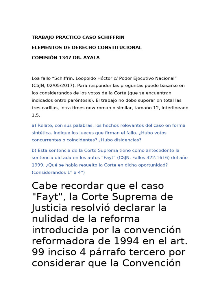 Trabajo Práctico Caso Schiffrin | PDF | Tribunal Supremo de los Estados ...
