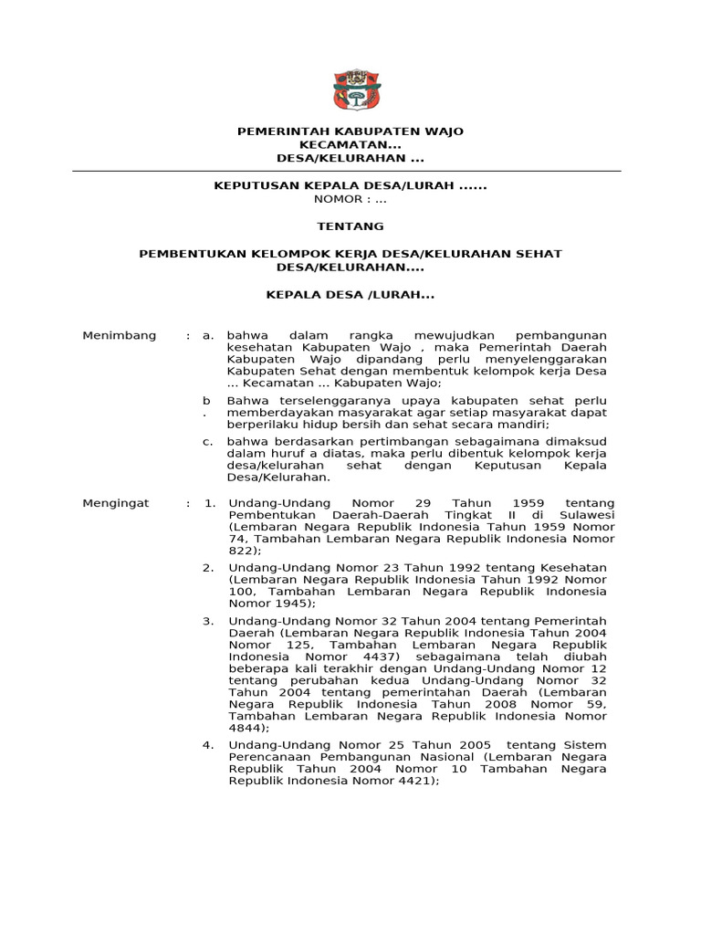 Pembentukan Pokja Desa Sehat | PDF