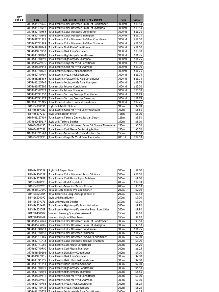 Matrix Salon 10% MOQ 10K FOB Netherlands 3-5 Weeks July 2021 | PDF | Shampoo | Human Appearance