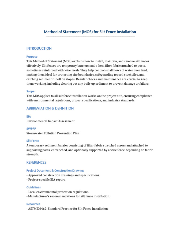 Silt Fence MOS Template | PDF | Surface Runoff | Hydrology