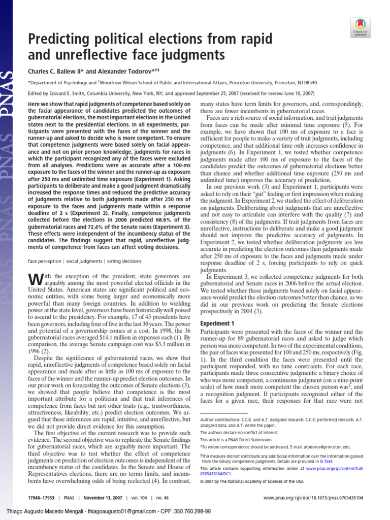 Predicting Political Elections From Rapid and Unreflective Face ...