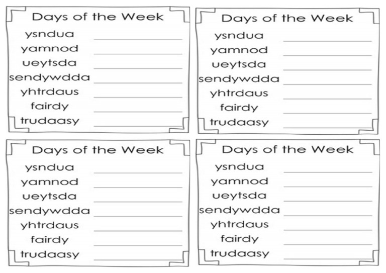 Days of The Week-Order The Names | PDF