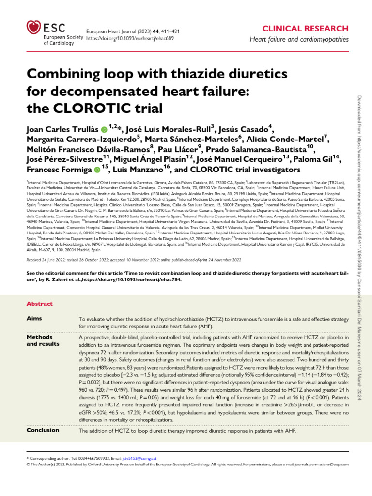 CLOROTIC Trial - Combining Loop With Thiazide Diuretics For ...