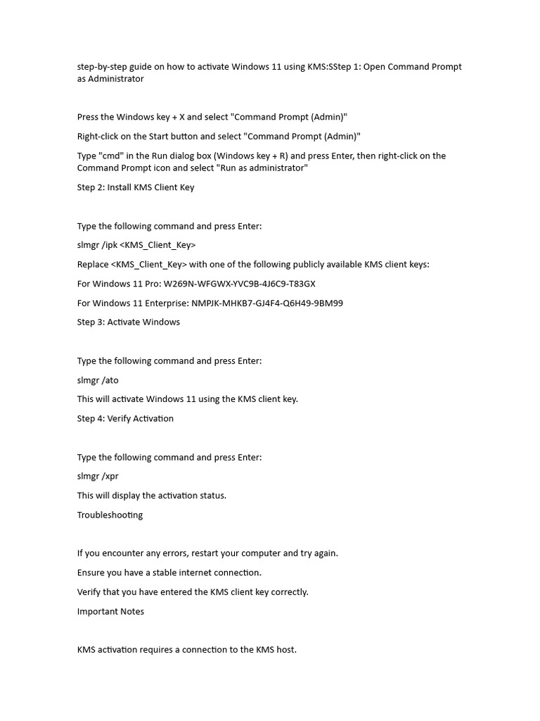 Step-By-Step Guide On How To Activate Windows 11 Using KM | PDF