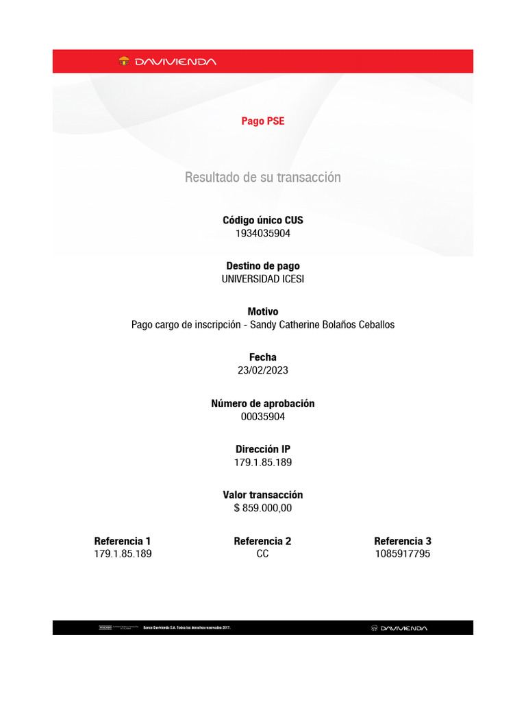 Recibo Pago Icesi | PDF