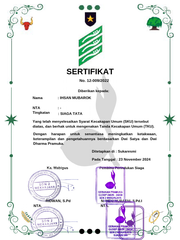 Sertifikat Pramuka Siaga Tata | PDF