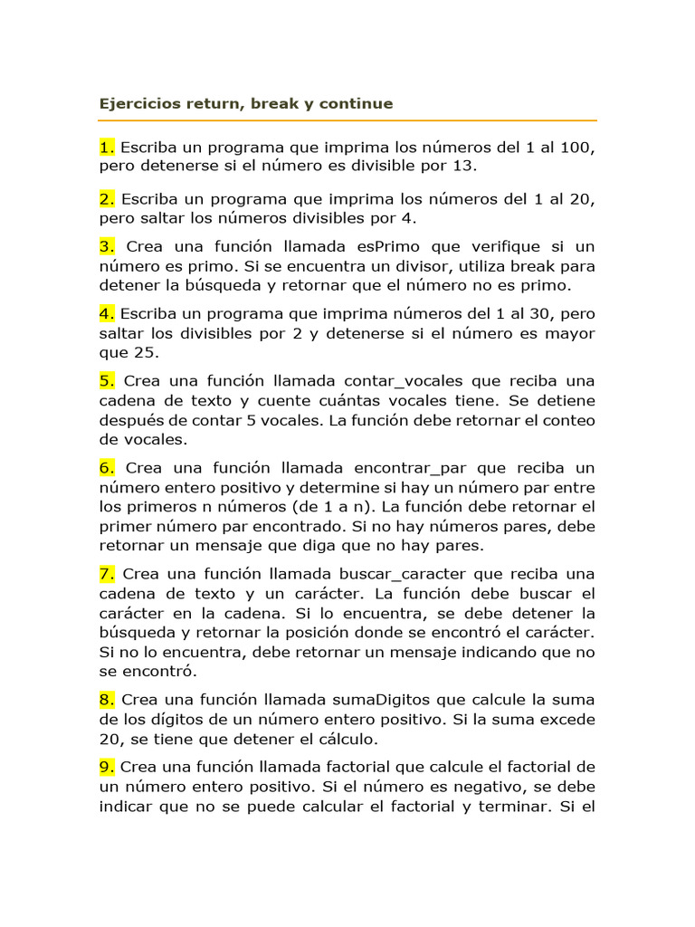 2.4 Control de Flujo - Ejercicios Return | PDF