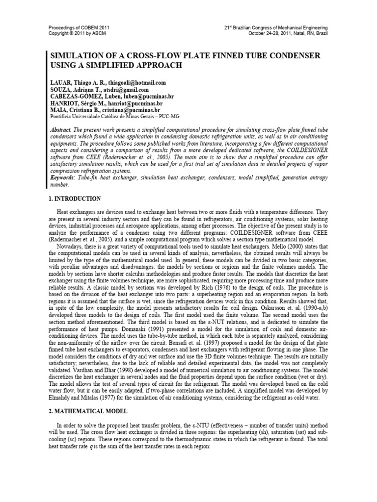 Simulation of A Cross-Flow Plate Finned Tube Condenser Using A ...