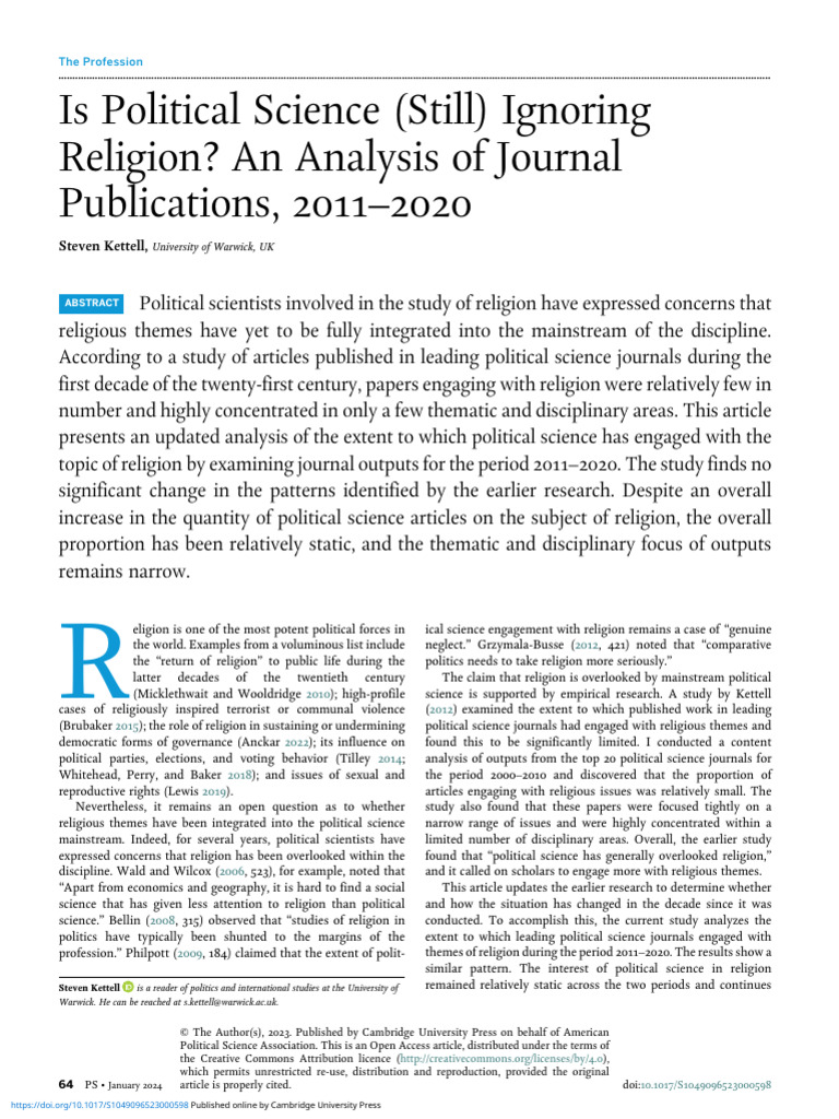 Is Political Science Still Ignoring Religion An Analysis of Journal ...