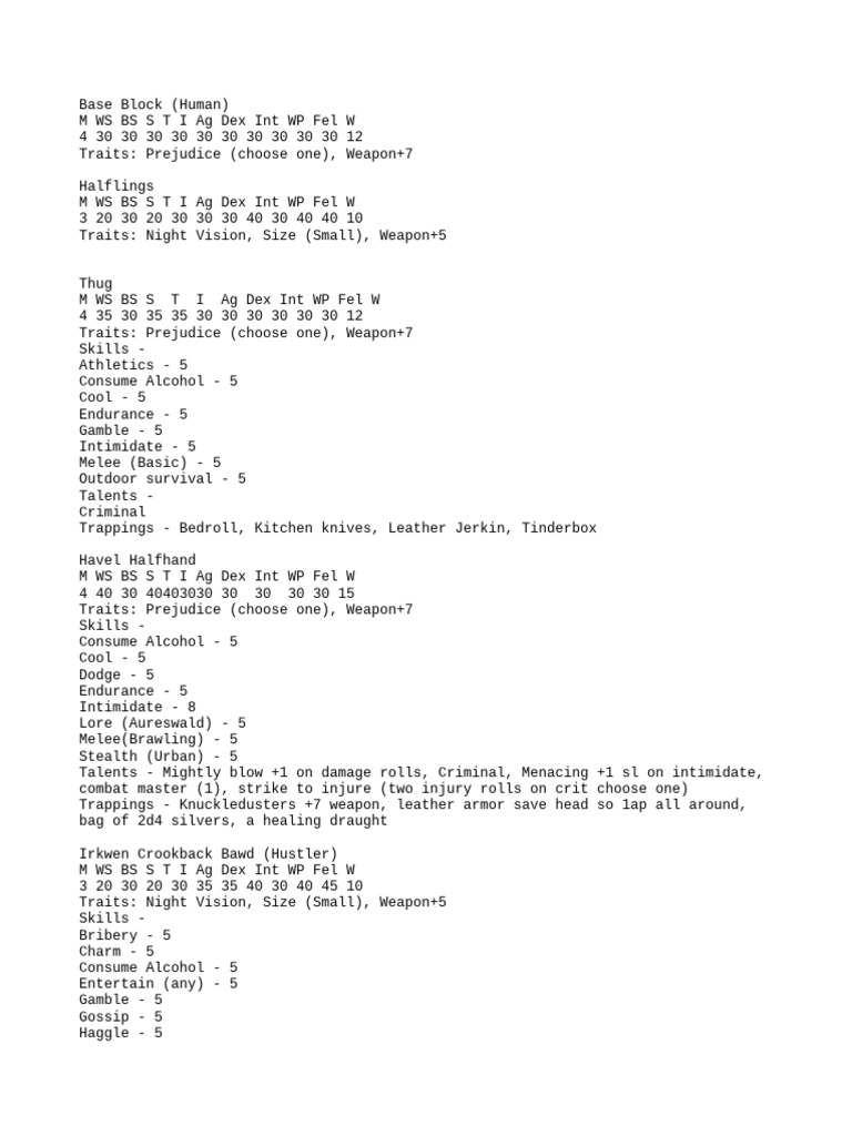 Stat blocks | PDF | Role Playing Games