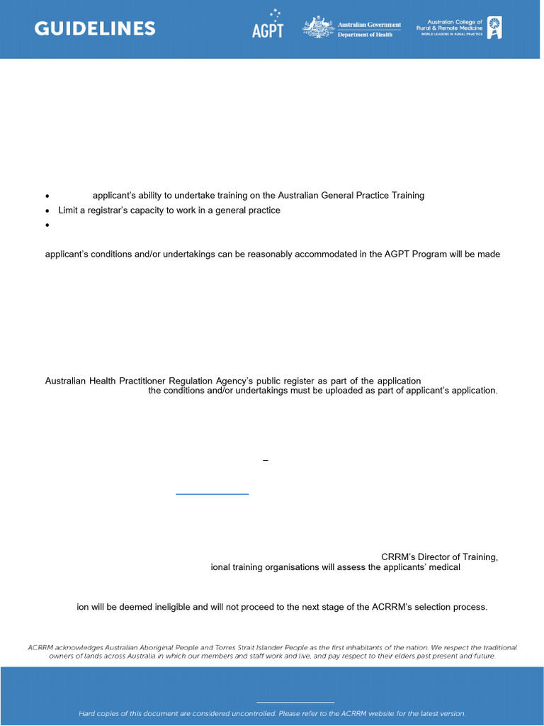 Agpt Guidelines For Applicants With Conditions and or Undertakings ...