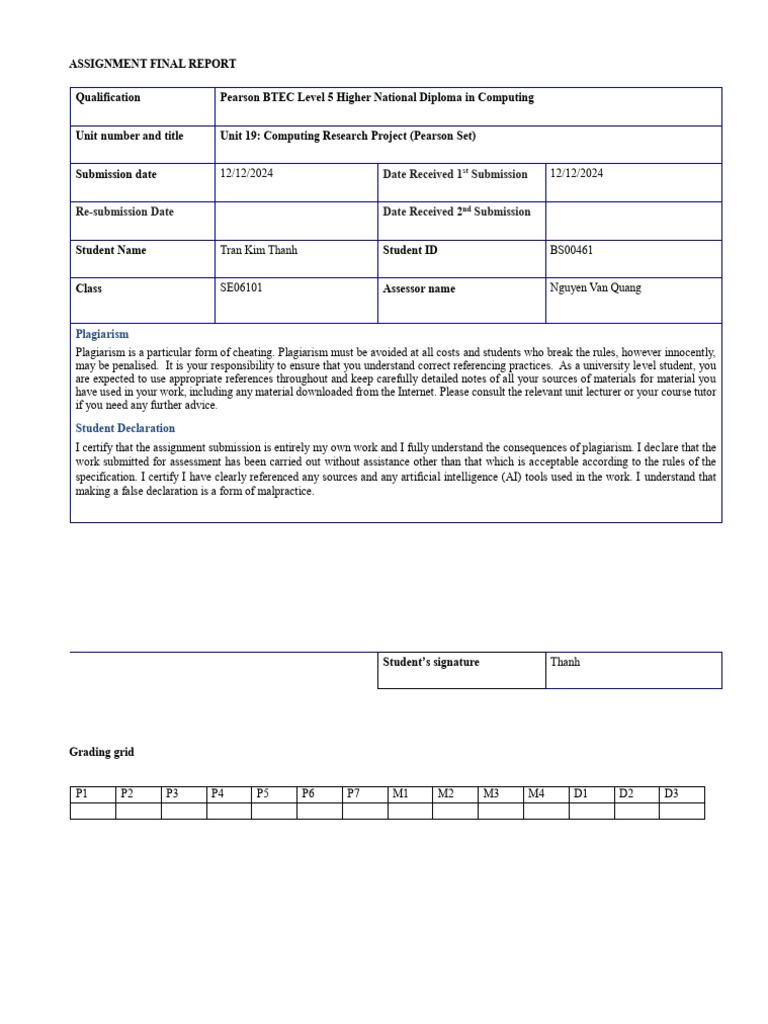 Frontsheet Asm Final Report (Trankimthanh+Group4) | PDF | Methodology | Quantitative Research