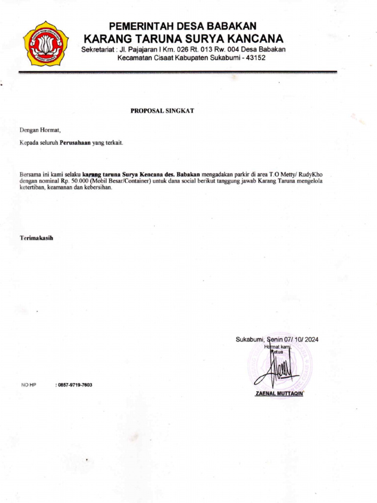 Proposal Singkat | PDF