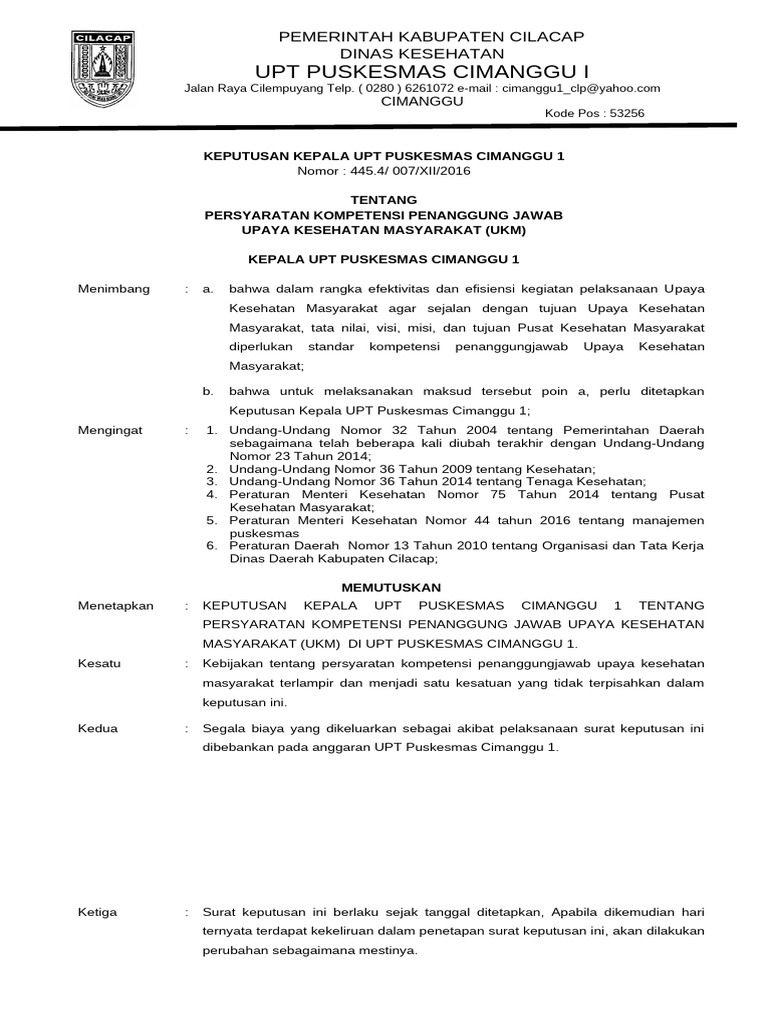 Kompetensi Penanggung Jawab UKM | PDF