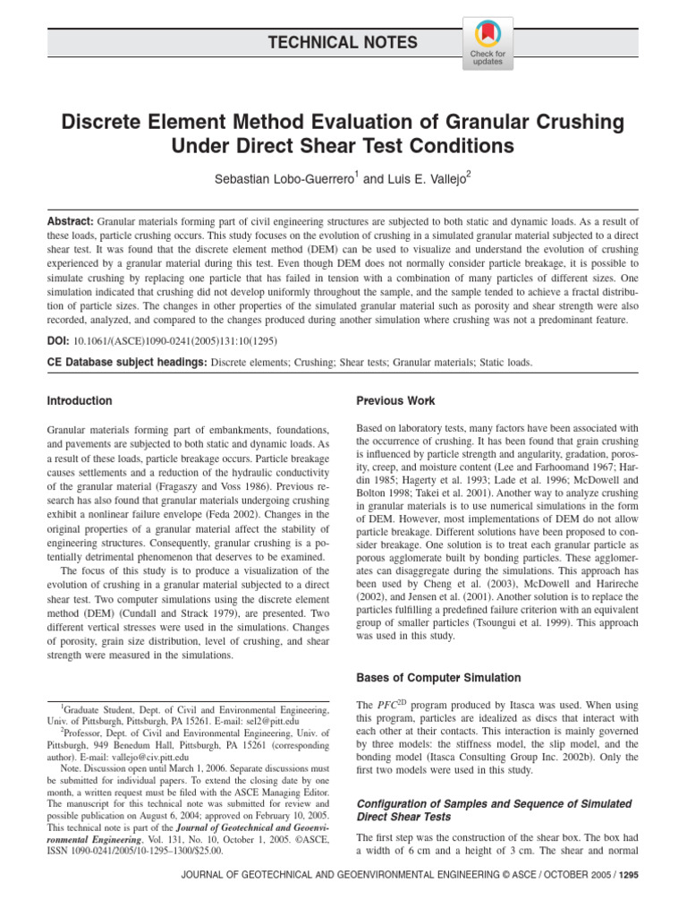 Lobo-Guerrero 和 Vallejo - 2005 - Discrete Element Method Evaluation of Granular Cru | PDF ...