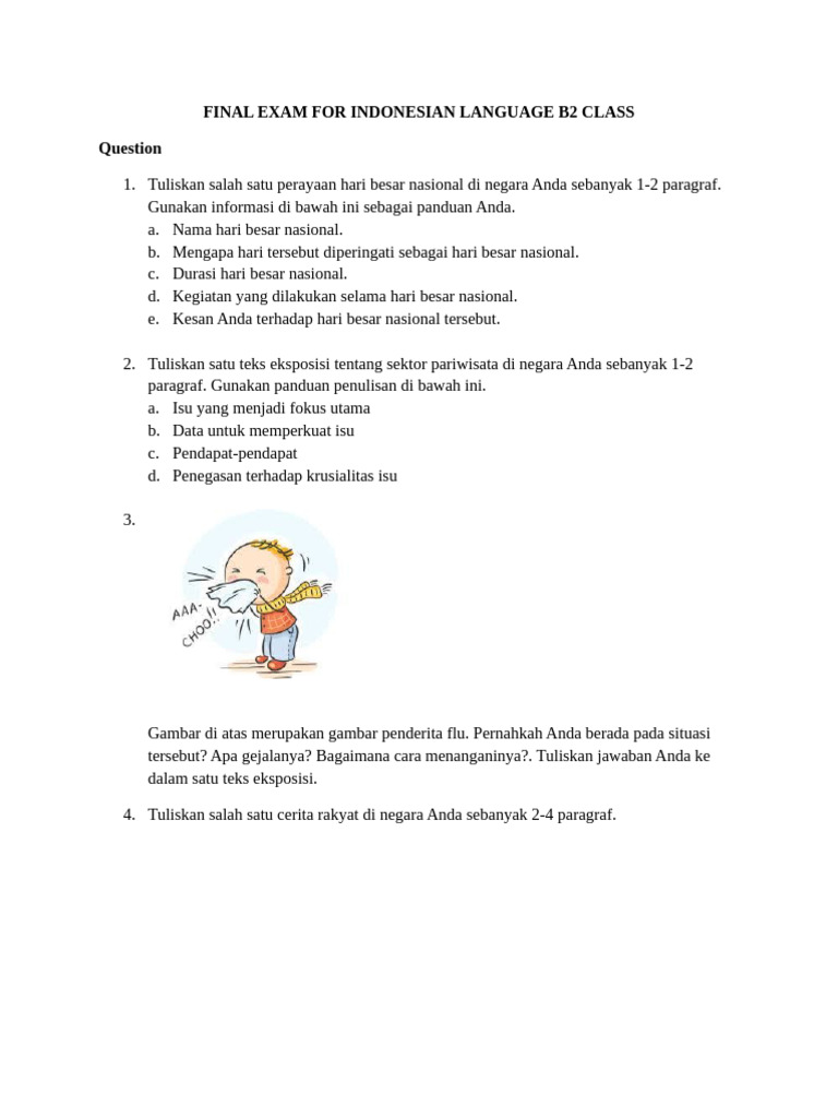 Final Exam For Indonesian Language b2 Class | PDF | Vocabulary | Word