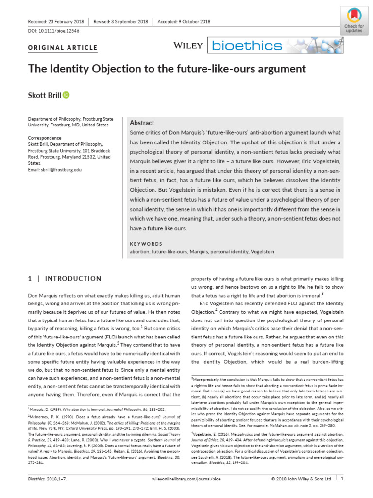 FLO Identity Objection | PDF | Mind | Ontology