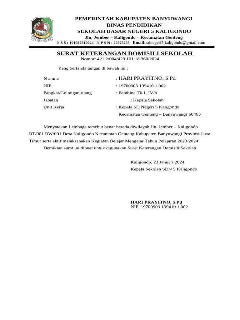 Suket Domisili Sekolah | PDF