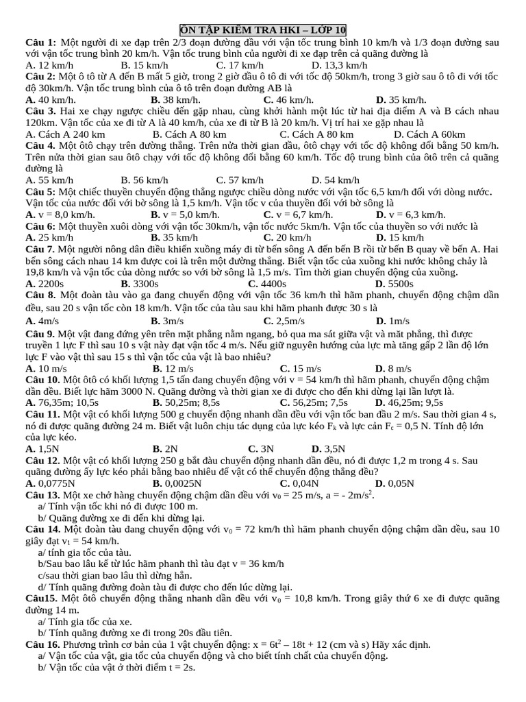 Ôn tập HKI-10 | PDF