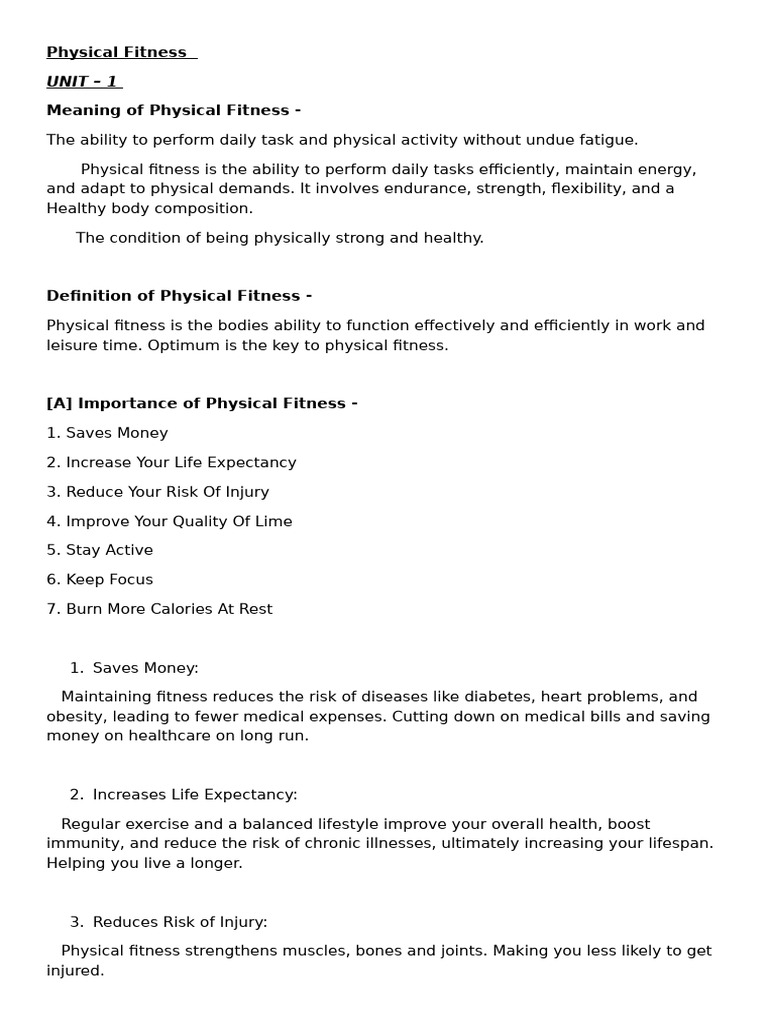 Physical Fitness Notes Nitin Patel | PDF | Physical Fitness | Obesity