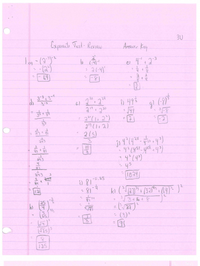 Exponents Review Test - Solutions | PDF