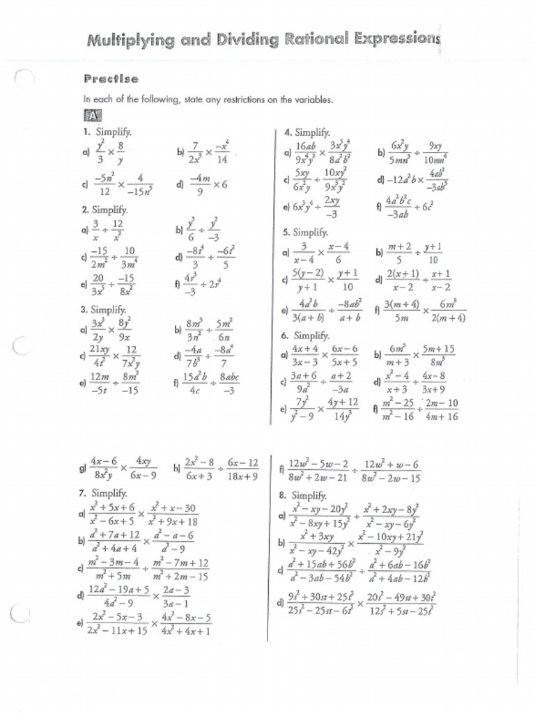 Multiplying and Dividing Rational Expressions | PDF