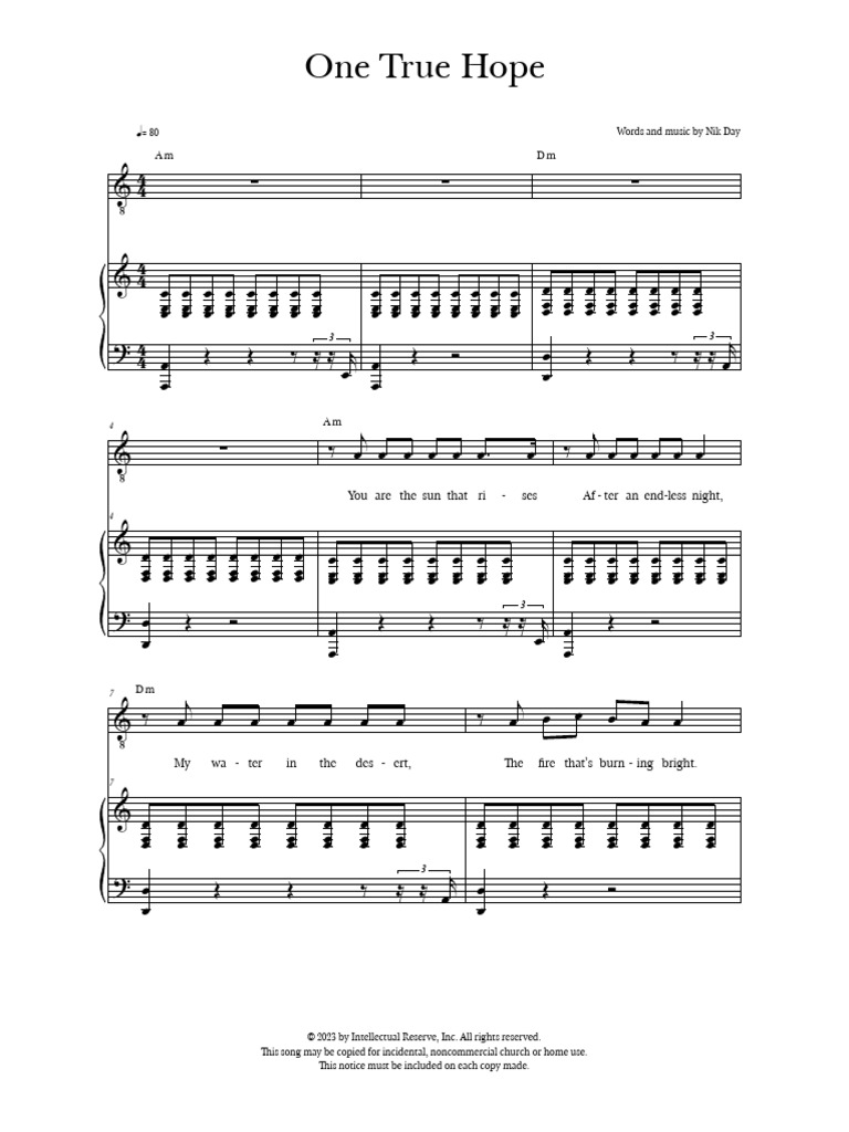 One True Hope-Piano Sheet Music | PDF