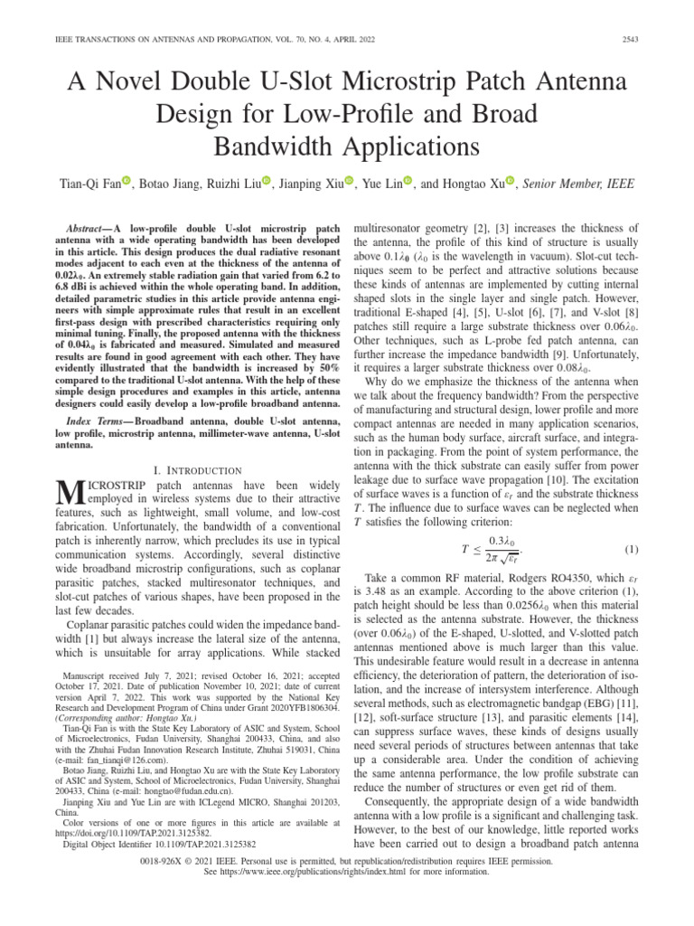 A_Novel_Double_U_Slot_Microstrip_Patch_Antenna_Design_for_Low_Profile | PDF | Antenna (Radio ...