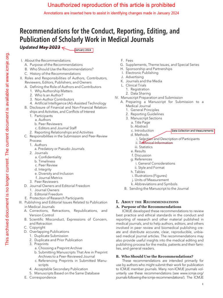 Icmje-Recommendations Annotated Jan24 | PDF | Editing | Academic Journal