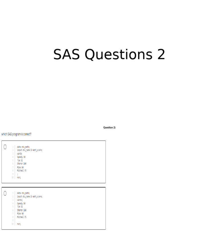SAS Questions 2 | PDF
