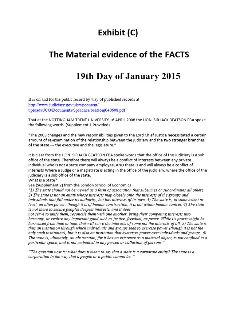Exhibit C - The Material Evidence of The FACTS | PDF | State (Polity ...