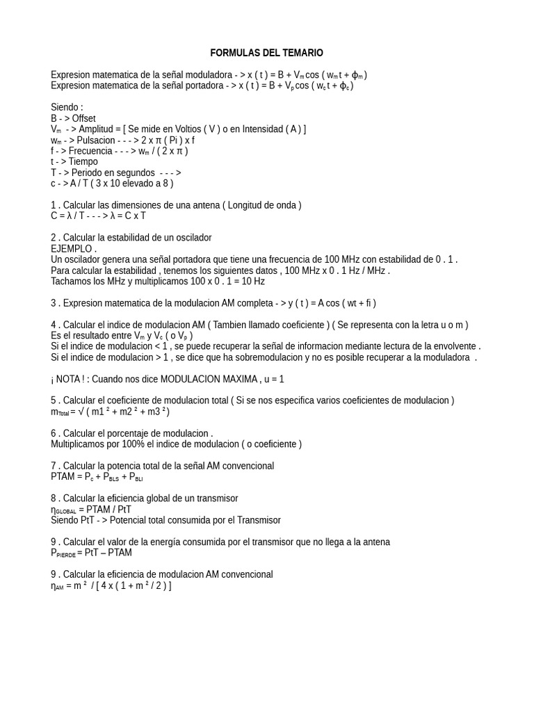 SDR - Formulas | PDF | Modulación de frecuencia | Modulación