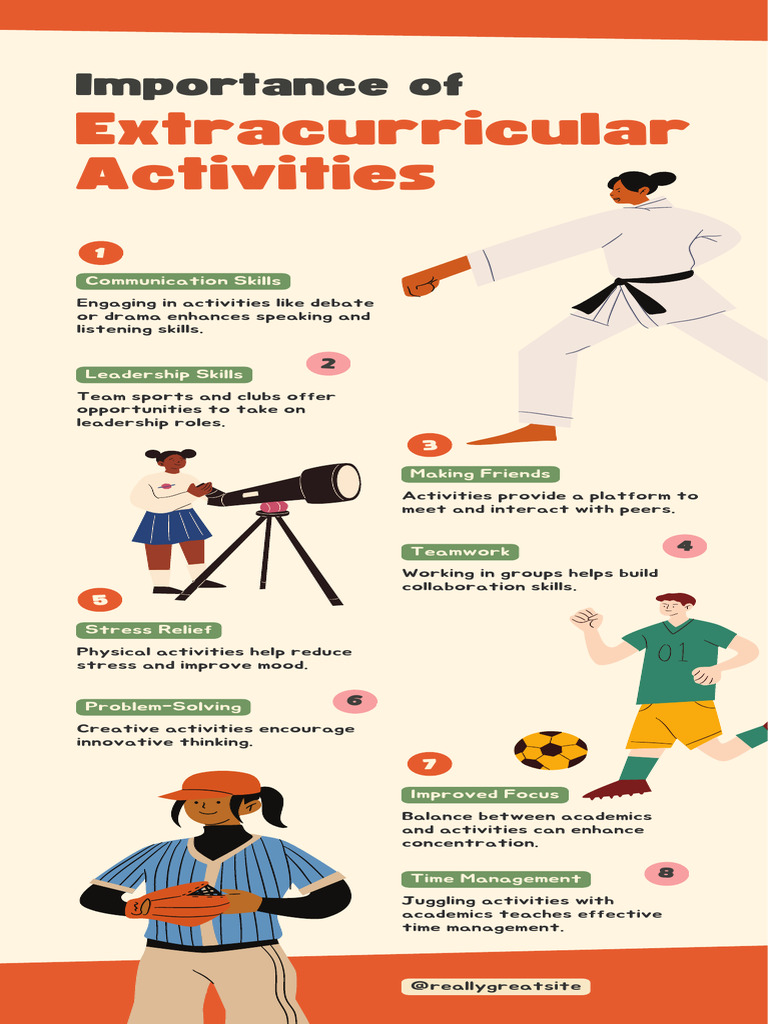 Red and Cream Illustration Extracurricular Activities Infographic | PDF