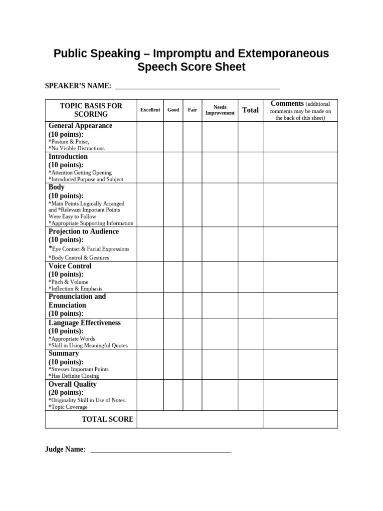 Impromptu Extempo Score Sheet | PDF