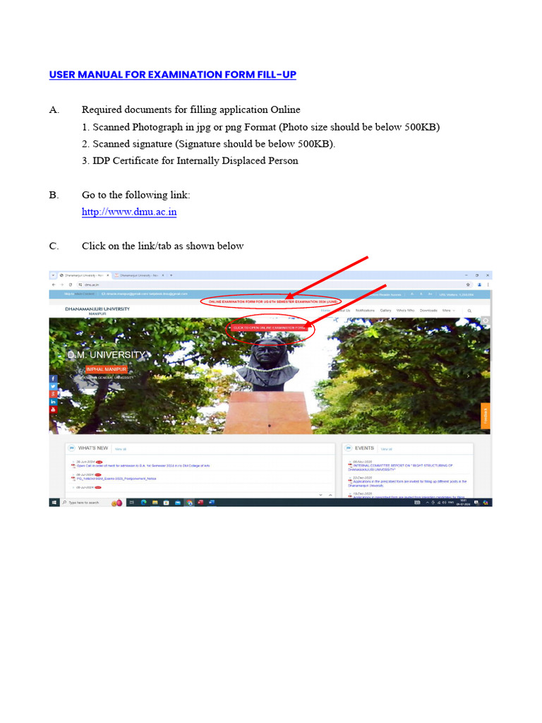 Guide For Online Submission of Examination Form | PDF