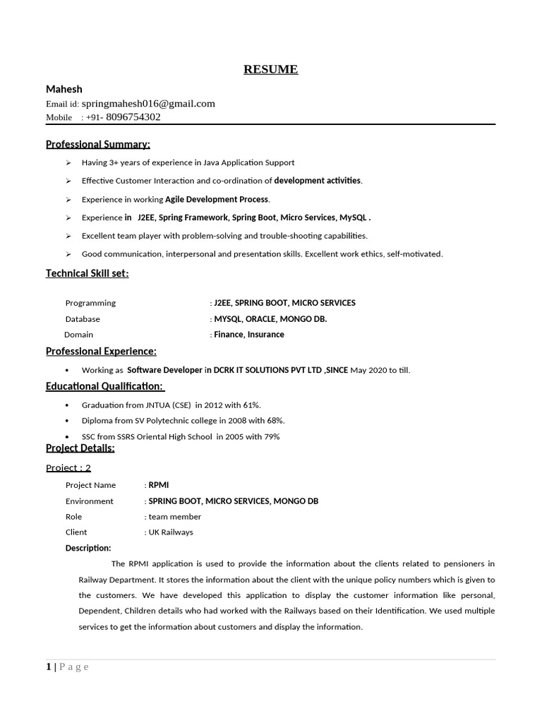 Resume Model | PDF | Software Engineering | Information Technology