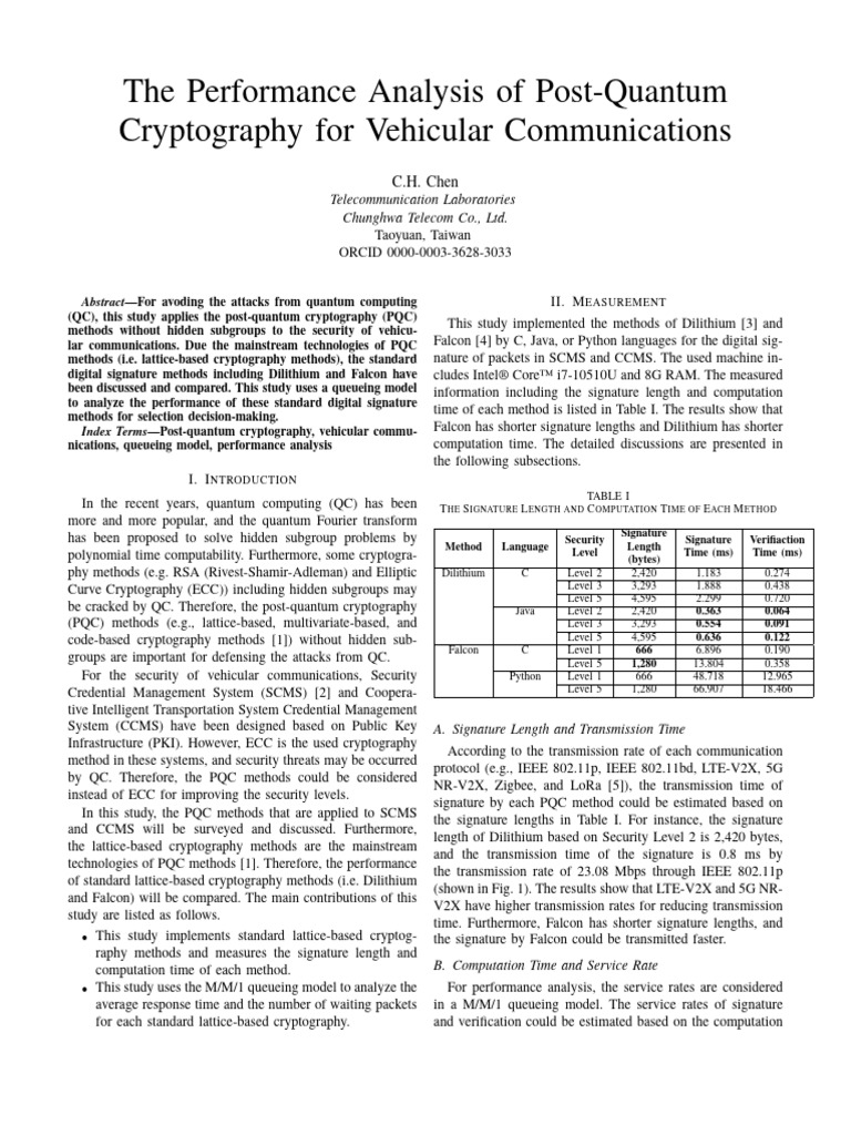 The_Performance_Analysis_of_Post_Quantum_Cryptography_for_Vehicular_Communications | PDF ...